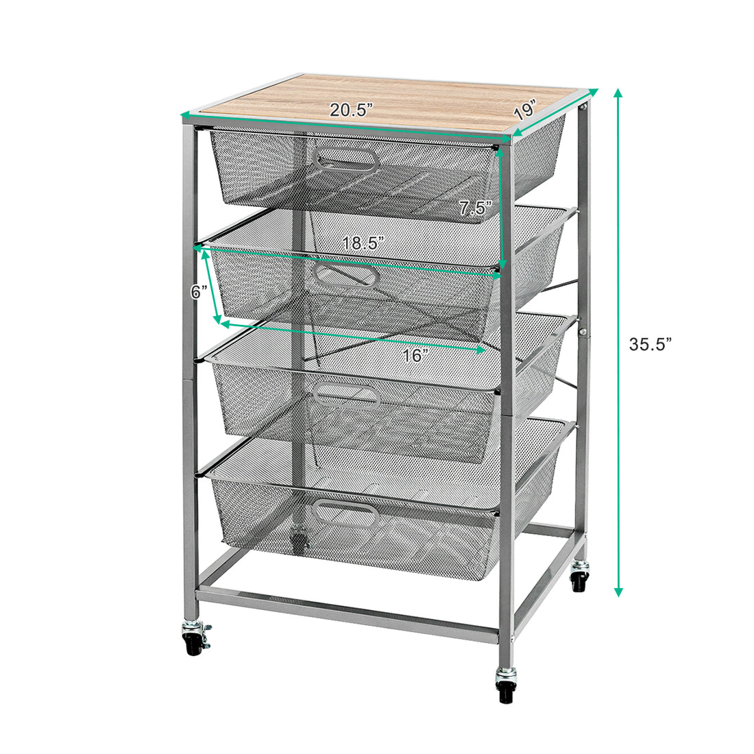 Topbuy Steel Mesh Drawers Utility Storage Shelves 4-Drawer Organizer o